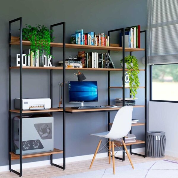 Escrivaninha Com Estante Industrial Para Escritório De Ferro E Madeira ...