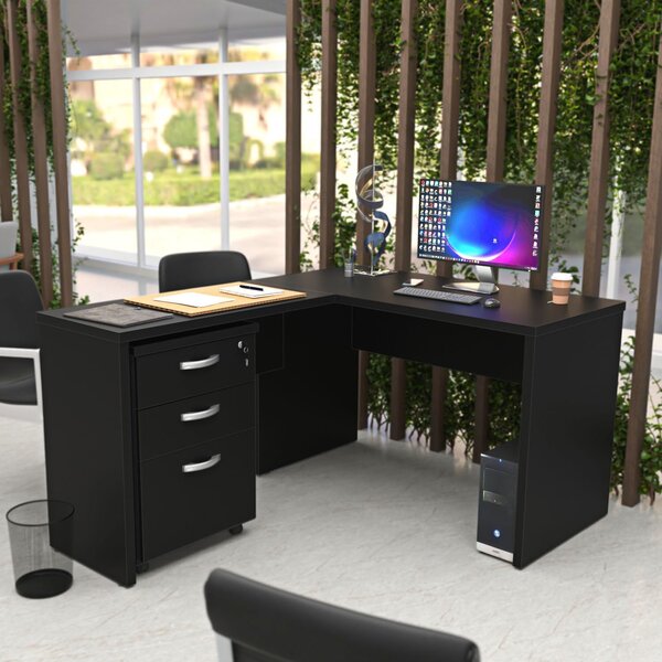 Escrivaninha Em L Com Gaveteiro 3 Gavetas Com Chave 120cmx150cm Preto ...