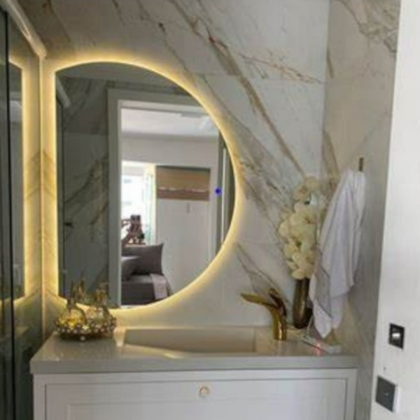 Espelho Led Meia Lua Cortada Meio Orgânico Iluminação Botão Touch ...