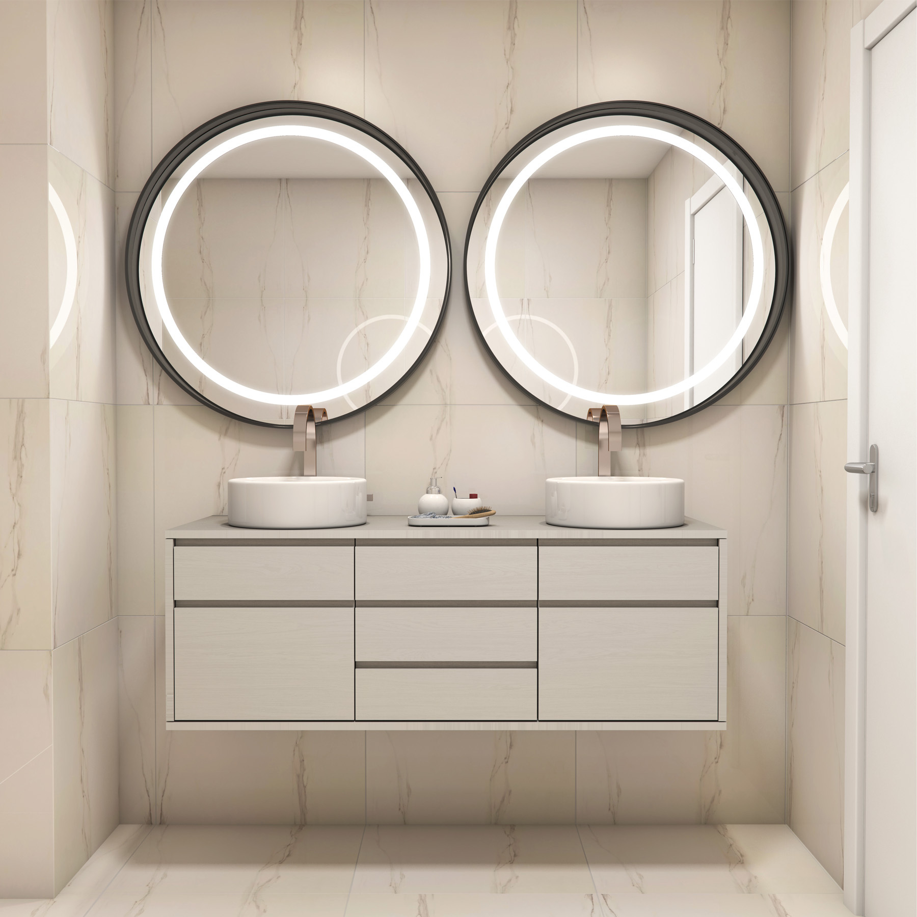 Espelho para Banheiro com LED Redondo com Moldura Bivolt Preta e Alça ...