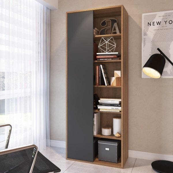 Estante 70cmx180cm 1 Porta 5 Prateleiras Colorido/grafite/mel Grafite E ...