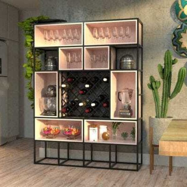 Estante De Metalon E Madeira Para Área Gourmet Rebusc Rosa Milkshake ...