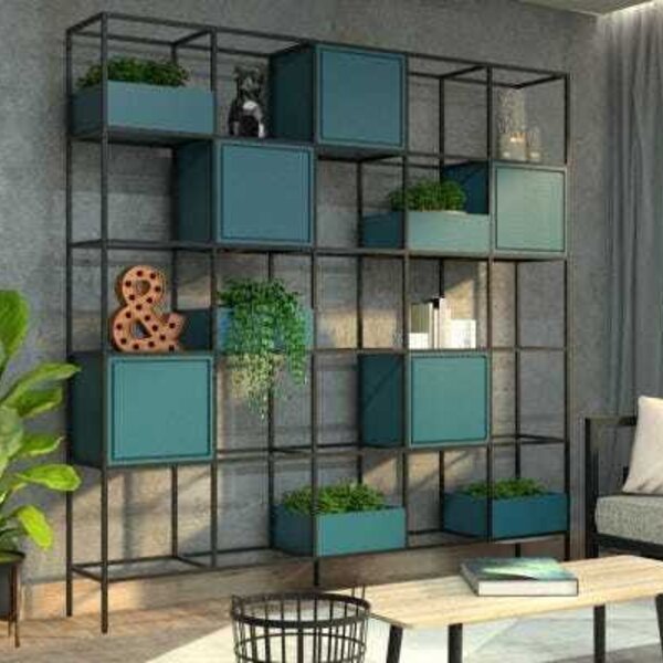 Estante De Metalon E Madeira Para Sala De Estar Concret Azul Secreto ...