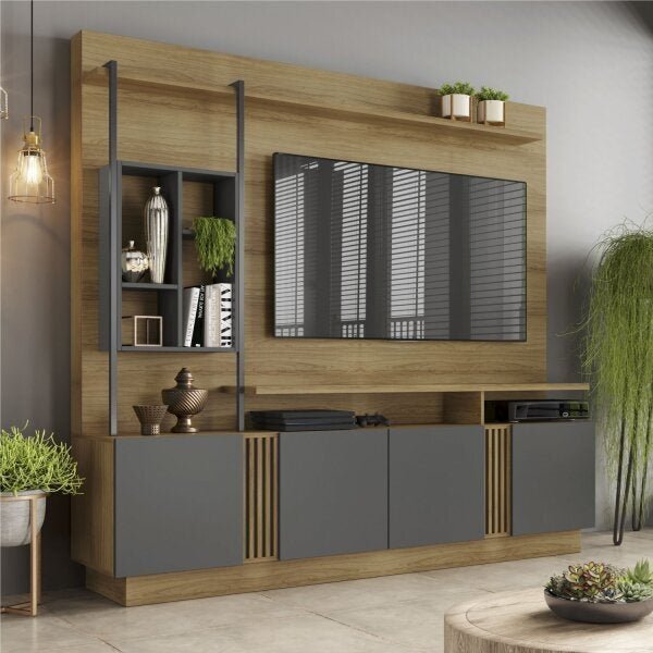 Estante Home Para Tv Até 65 Polegadas Industrial Ripado 4 Portas Fortuna Candian Jcm Móveis ...