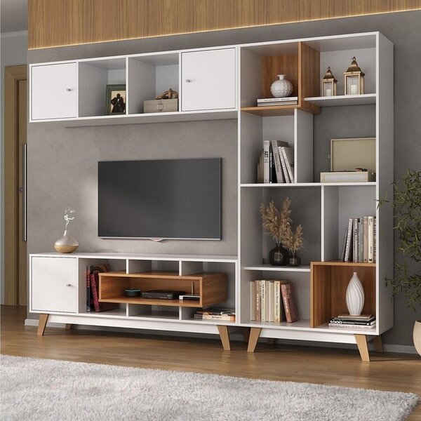 Estante Home Para Tv Até 65 Polegadas Vision Com 3 Portas Yescasa Branco/nogal | Leroy Merlin