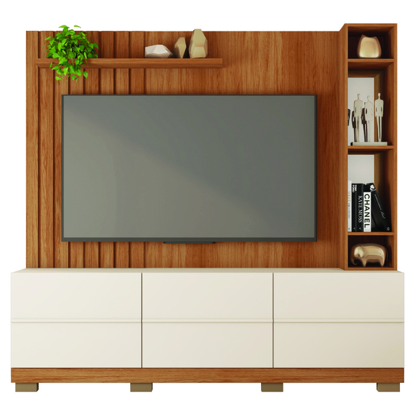 Estante Home Ripada Para Tv Até 65 Polegadas Com Prateleira E Nicho Espelhado Madeirado/off ...