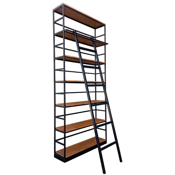 Estante Industrial C/ Escada - Seis Prateleiras Para Livros - Ferro Em ...