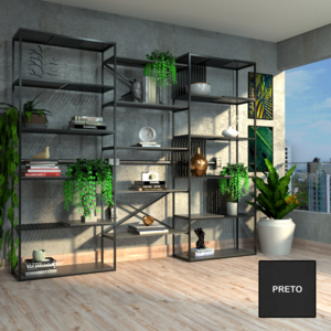 Estante Moderna Estilo Industrial Platinum 150x40x200 Cor Mdf Preto ...