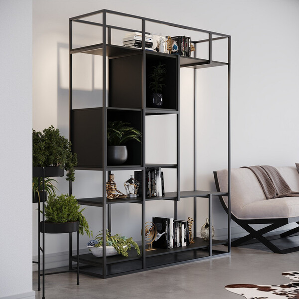 Estante Moderna Estilo Industrial Book 150x40x250 Cor Mdf Preto | Leroy ...
