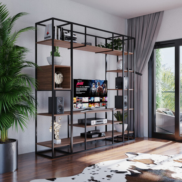 Estante Moderna Estilo Industrial Gold 200x40x200 Cor Mdf Castanho ...