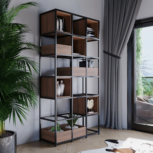Estante Moderna Estilo Industrial Industry 200x40x250 Cor Mdf Castanho ...