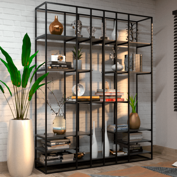 Estante Moderna Estilo Industrial Library 150x40x250 Cor Mdf Preto ...