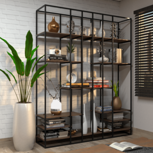 Estante Moderna Estilo Industrial Viveza 150x40x200 Cor Mdf Castanho ...