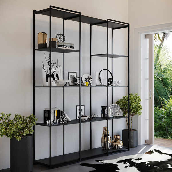Estante Moderna Estilo Industrial Platinum 200x40x250 Cor Mdf Preto ...
