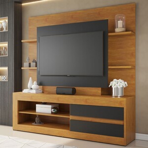 Estante Para Tv Até 55 Polegadas Tabu 2 Gavetas 5 Prateleiras Mel/preto - Viero Móveis | Leroy ...