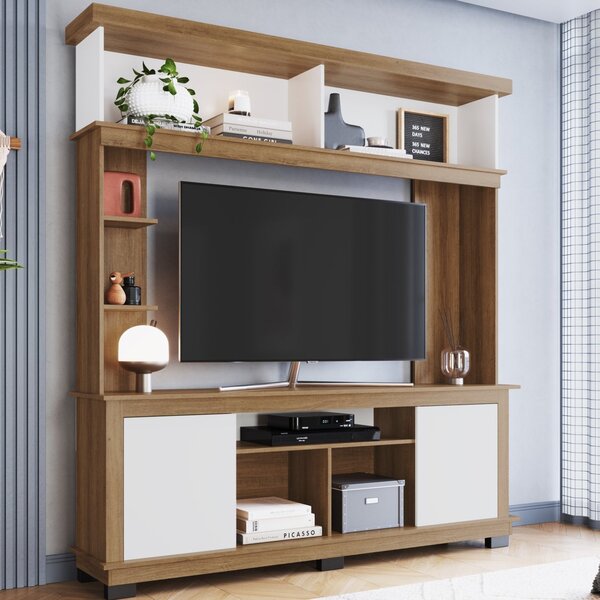 Estante Para Tv Até 65 Polegadas 2 Portas 5 Nichos Roma Delmarco Móveis Mel/branco Touch | Leroy ...