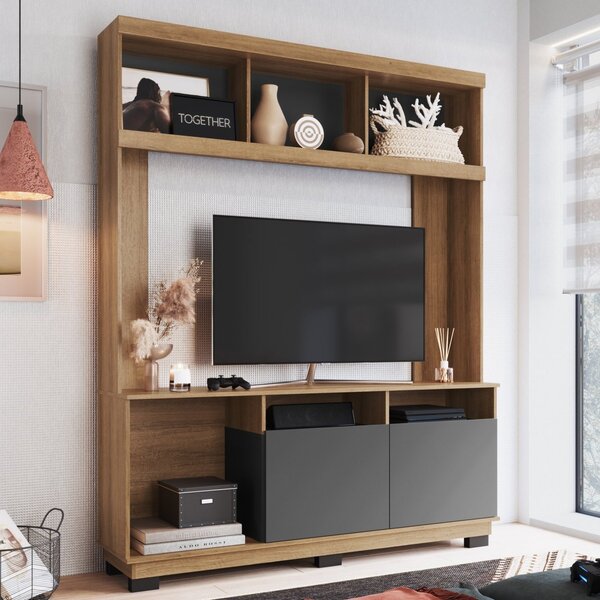 Estante Para Tv Até 65 Polegadas 2 Portas 6 Nichos Maia Delmarco Móveis Mel/grafite | Leroy Merlin