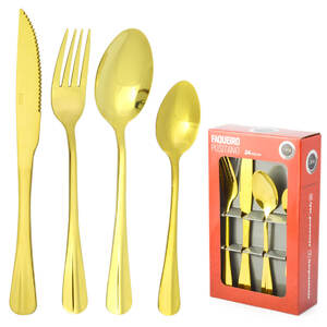 Faqueiro Conjunto Jogo Talheres Inox 24 Peças Luxo Dourado | Leroy Merlin