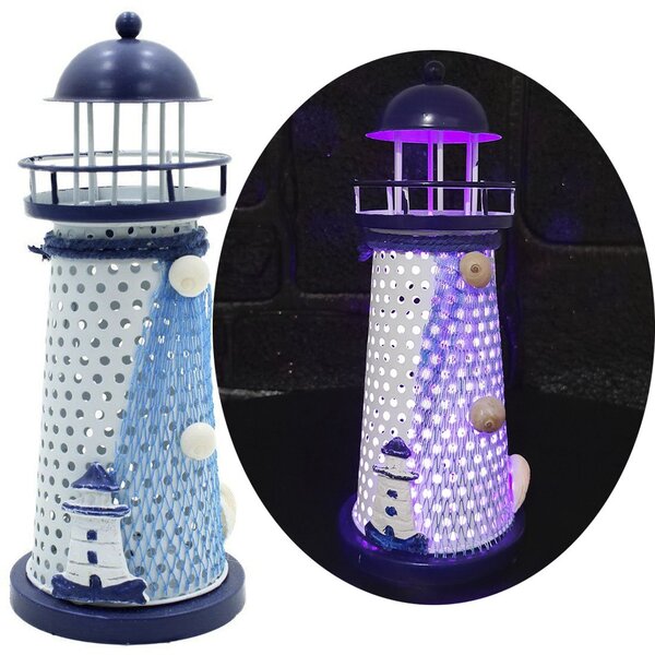Farol Marítimo Artesanal Metal Enfeite Náutico Com Leds 18cm Farol ...