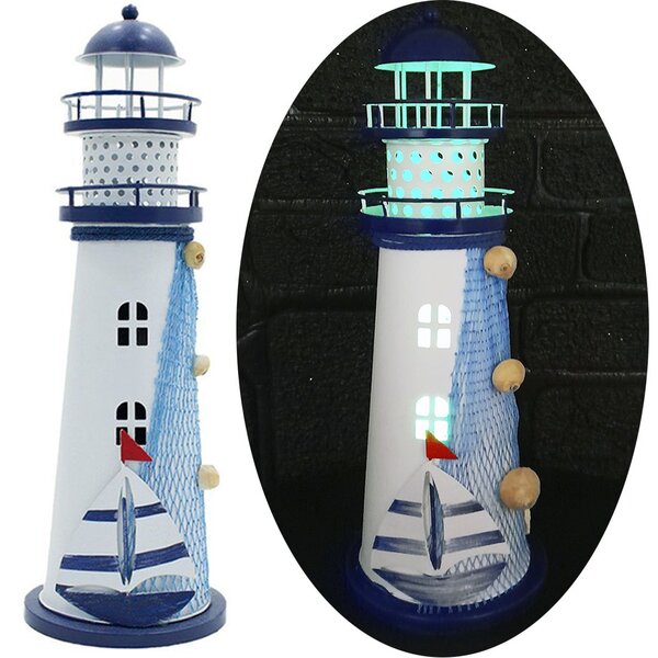 Farol Marítimo Artesanal Metal Enfeite Náutico Com Leds 30cm Barco ...
