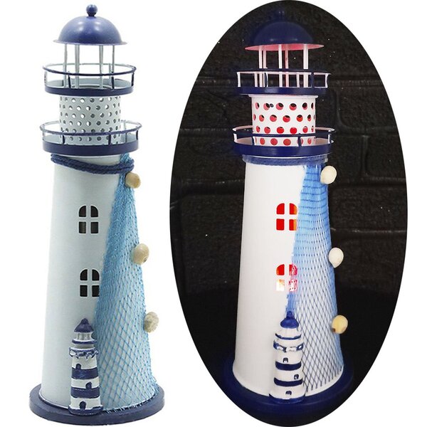 Farol Marítimo Artesanal Metal Enfeite Náutico Com Leds 30cm Farol ...