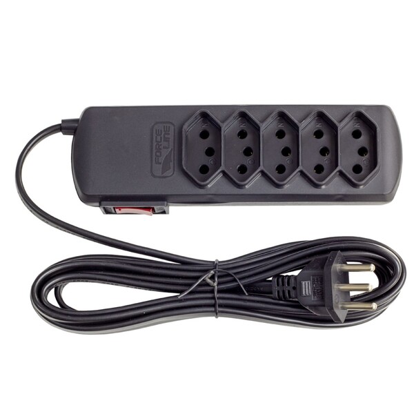 Filtro de Linha 3 Metros 5 Tomadas 10A Preto Force Line | Leroy Merlin