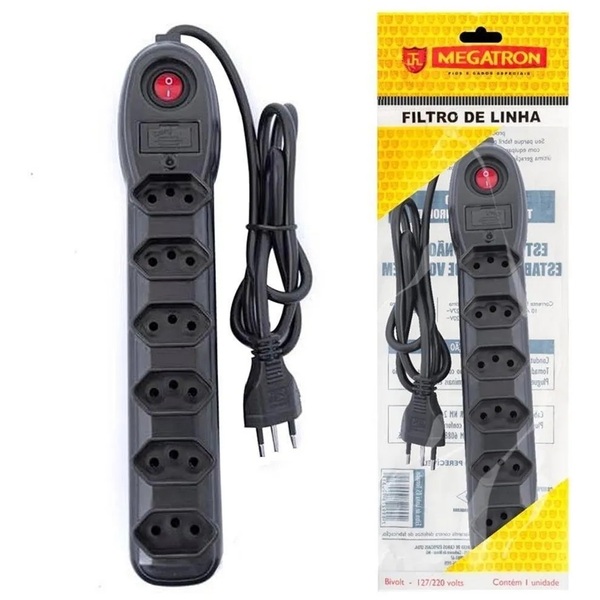 Filtro De Linha Bivolt 6 Tomadas 3 Pinos Pp 3x0.75 1 Metro Preto Megatron Kit 2 Unidades | Leroy ...