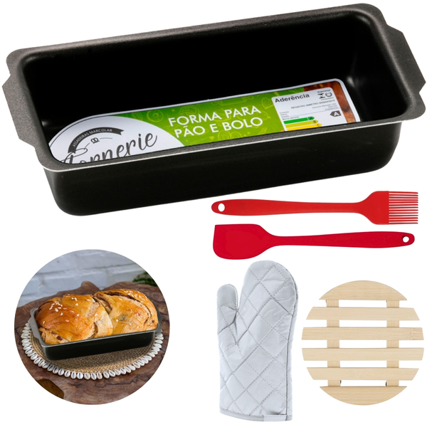Forma De Pão Retangular Grande Antiaderente 2l + Luva Térmica + Pincel ...