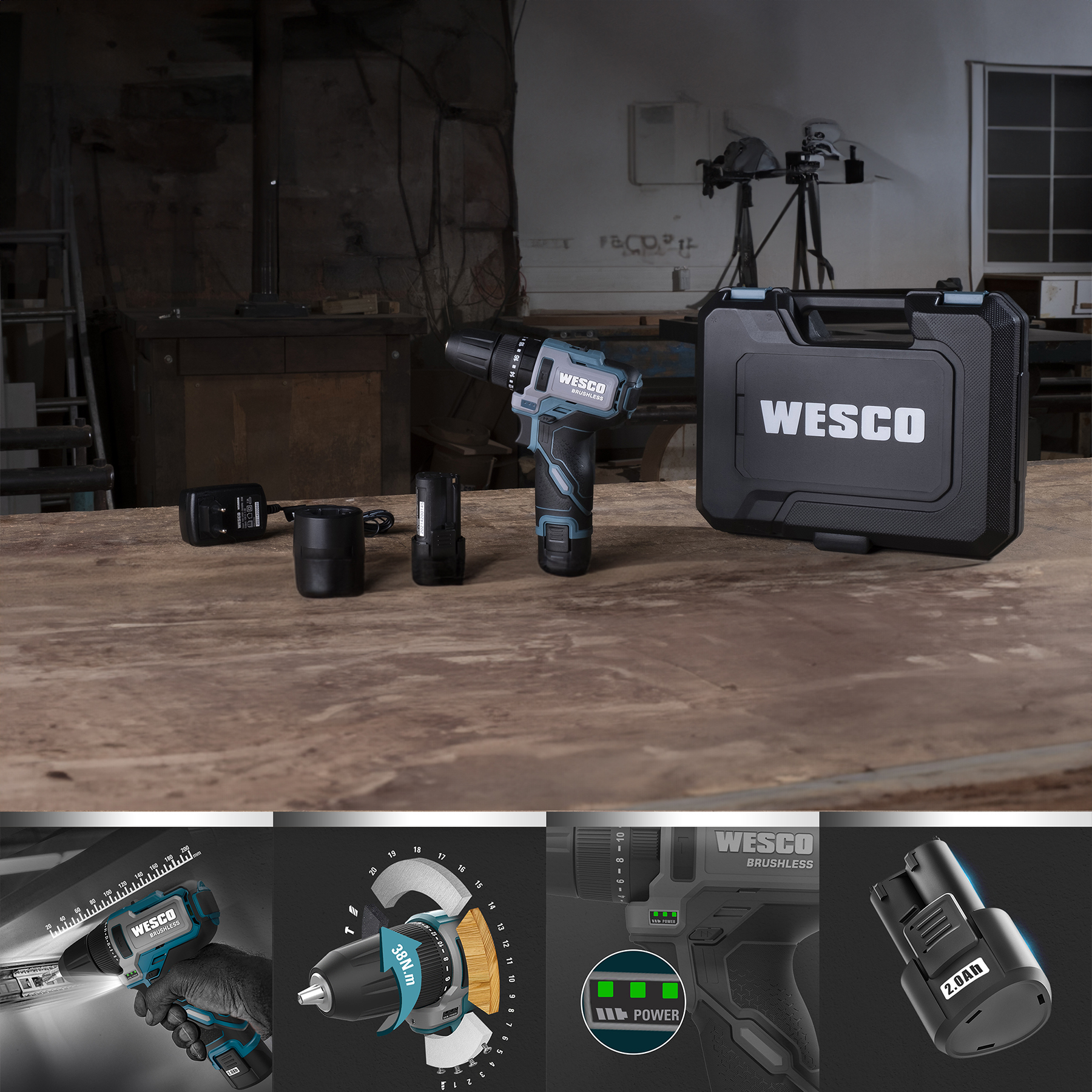 Furadeira e Parafusadeira a Bateria Wesco com Maleta, Carregador e 2 Baterias 12V WS2558K2 ...