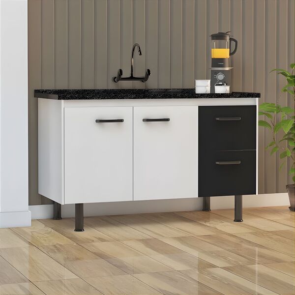 Gabinete Cozinha 2 Portas E 2 Gavetas 100% Mdf Armário 144cm Branco ...