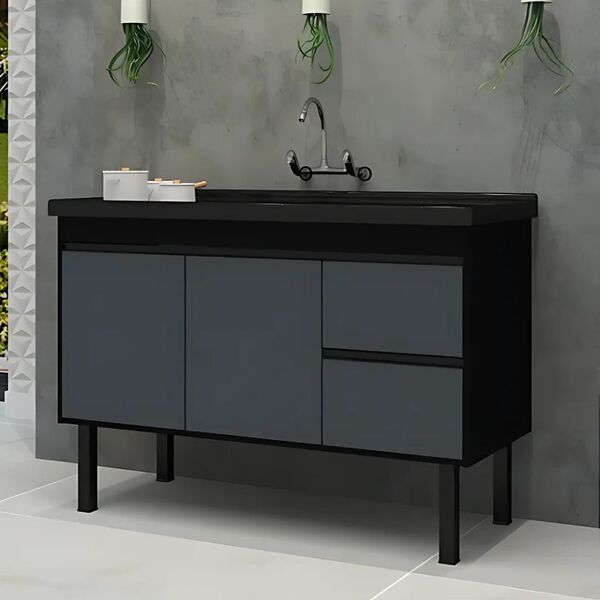 Gabinete De Cozinha Armário 91cm 2 Gavetas 2 Portas 100% Mdf Preto ...