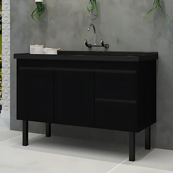 Gabinete De Cozinha Armário 91cm 2 Gavetas 2 Portas 100% Mdf Preto ...