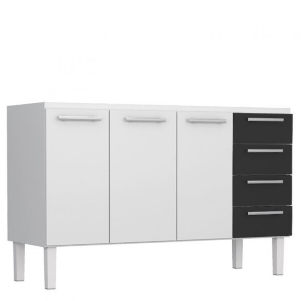 Gabinete De Cozinha Preto Em Aço Montado 174cm 3 Gavetas Venus Flat ...