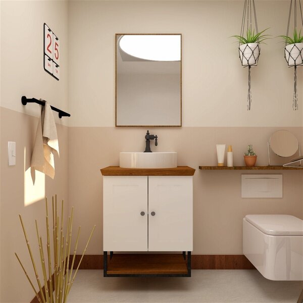 Gabinete Para Banheiro 2 Portas 60cm Nórdic Branco/ipê Branco/ipê ...