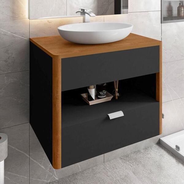 Gabinete Para Banheiro Com Cuba Edimburgo Preto Fosco Naturallle ...