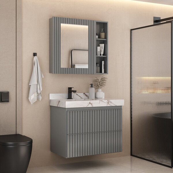 Gabinete Para Banheiro Suspenso Ripy 80cm Sem Lavatório Cinza | Leroy ...