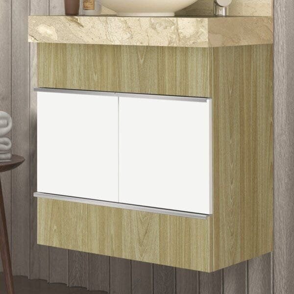 Gabinete Para Banheiro Suspenso Slim 60cm Bege/wood/branco Wood/branco ...