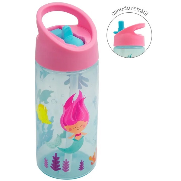 Garrafinha Infantil Canudo Retratil Agua Suco Leite Buba - Sereia ...