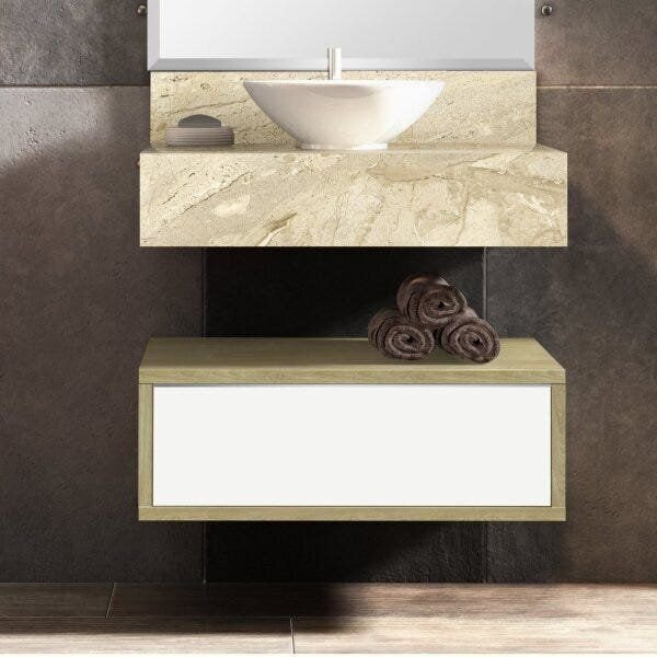 Gaveteiro Para Banheiro Suspenso Max 60cm Bege/wood/branco Wood/branco ...