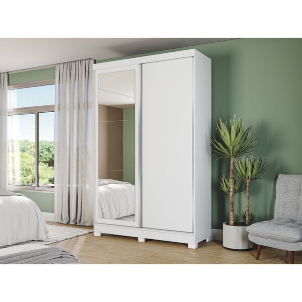 Guarda-roupa 2 Portas De Correr 2 Gavetas Com Pés E Espelho Branco ...