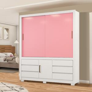 Guarda Roupa 2 Portas De Correr 6 Gavetas 1.89m Branco Rosa Flex Ibiza ...