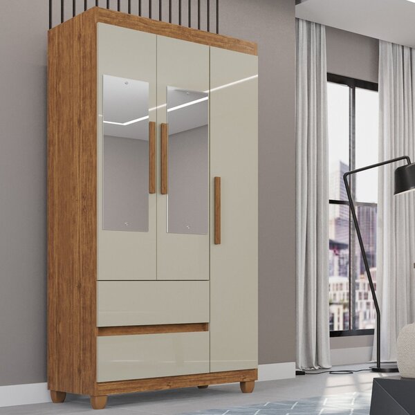 Guarda-roupa 3 Portas Com Espelho 2 Gavetas Dubai Plus Cinamomo/off ...
