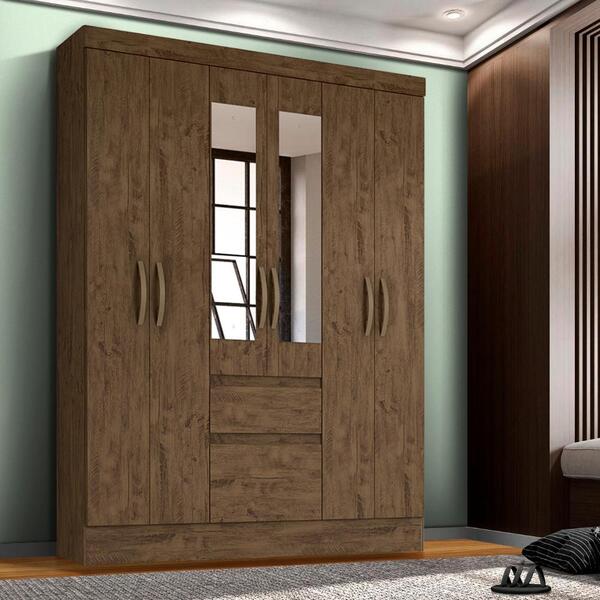Guarda Roupa 6 Portas Castanho Wood Likis Shop Jm | Leroy Merlin