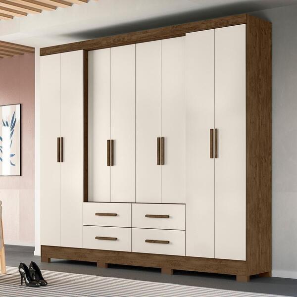 Guarda Roupa 8 Portas 4 Gavetas Castanho Baunilha Wood | Leroy Merlin