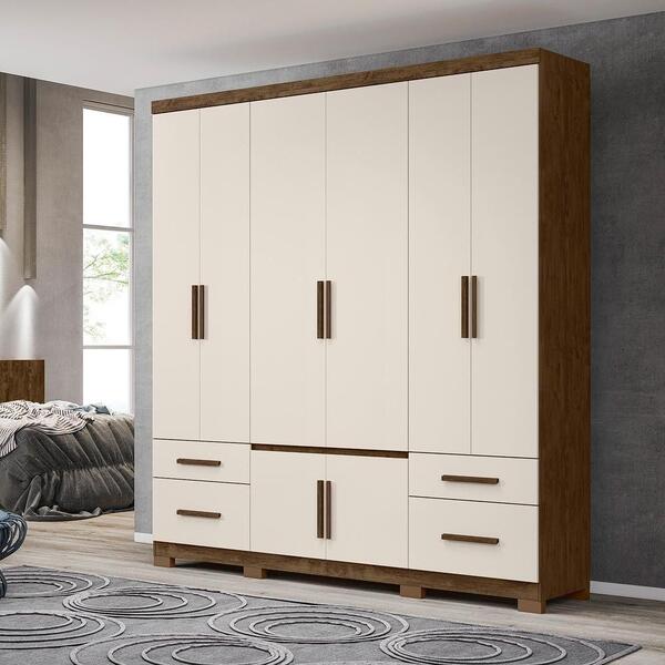 Guarda Roupa 8 Portas 4 Gavetas Castanho Baunilha Wood | Leroy Merlin