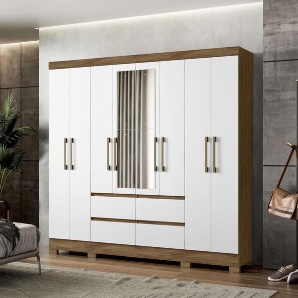 Guarda Roupa 8 Portas Com Espelho 4 Gavetas Naturale Branco | Leroy Merlin