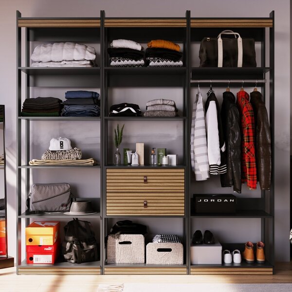 Guarda Roupa Aberto Closet 2 Gavetas Wood Preto/brise | Leroy Merlin