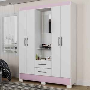 Guarda Roupa C/ Espelho Valenca 4 Portas 2 Gavetas Branco/ Rosa ...
