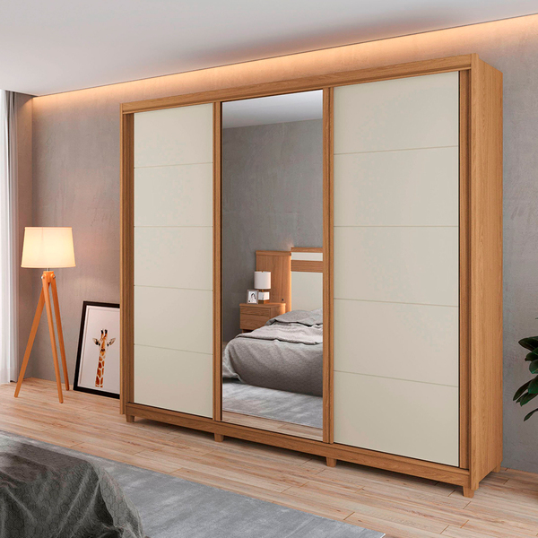 Guarda-roupa Casal 100% Mdf C/espelho 3 Portas Deslizantes 4 Gavetas ...