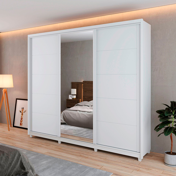 Guarda-roupa Casal 100% Mdf Com Espelho 03 Portas Deslizantes E 04 ...